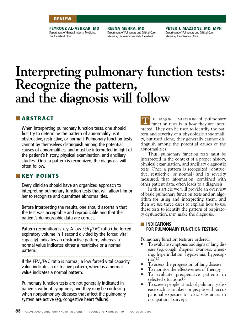 Interpreting Pulmonary Function Tests | PDF | Wellness