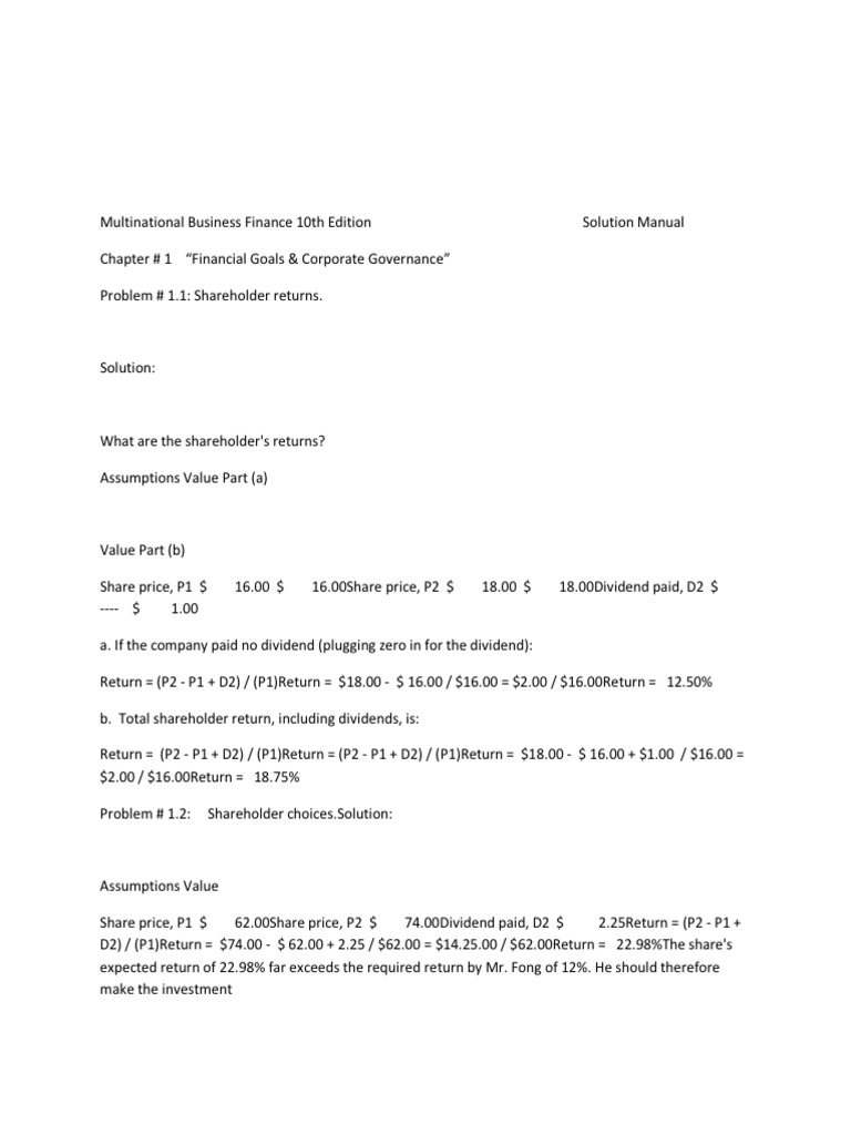 Multinational Business Finance 10th Edition Solution Manual 2 PDF Free ...