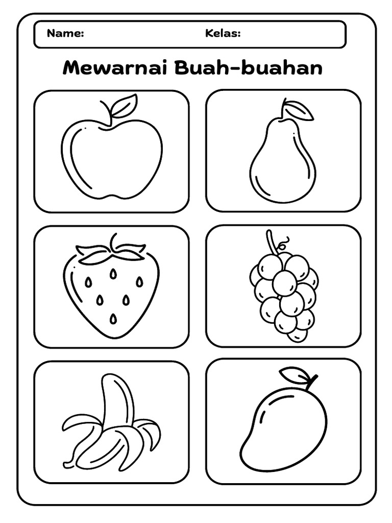 Lembar Kerja Mewarnai Buah-Buahan Hitam Putih | PDF