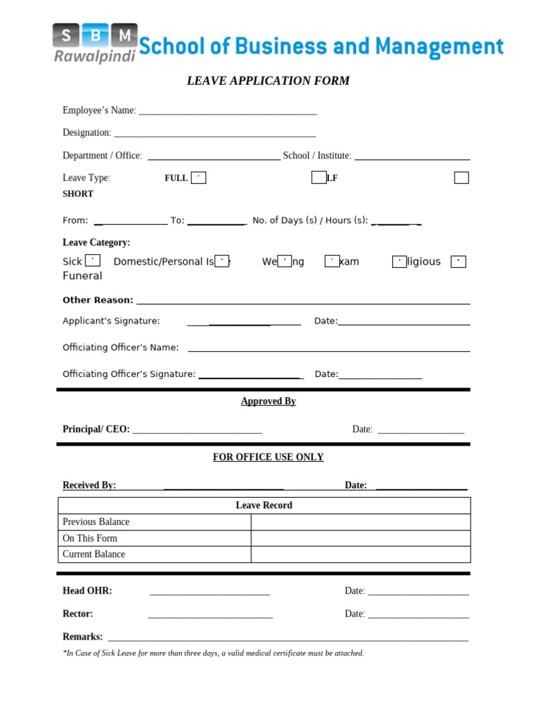 Leave Application Format | PDF