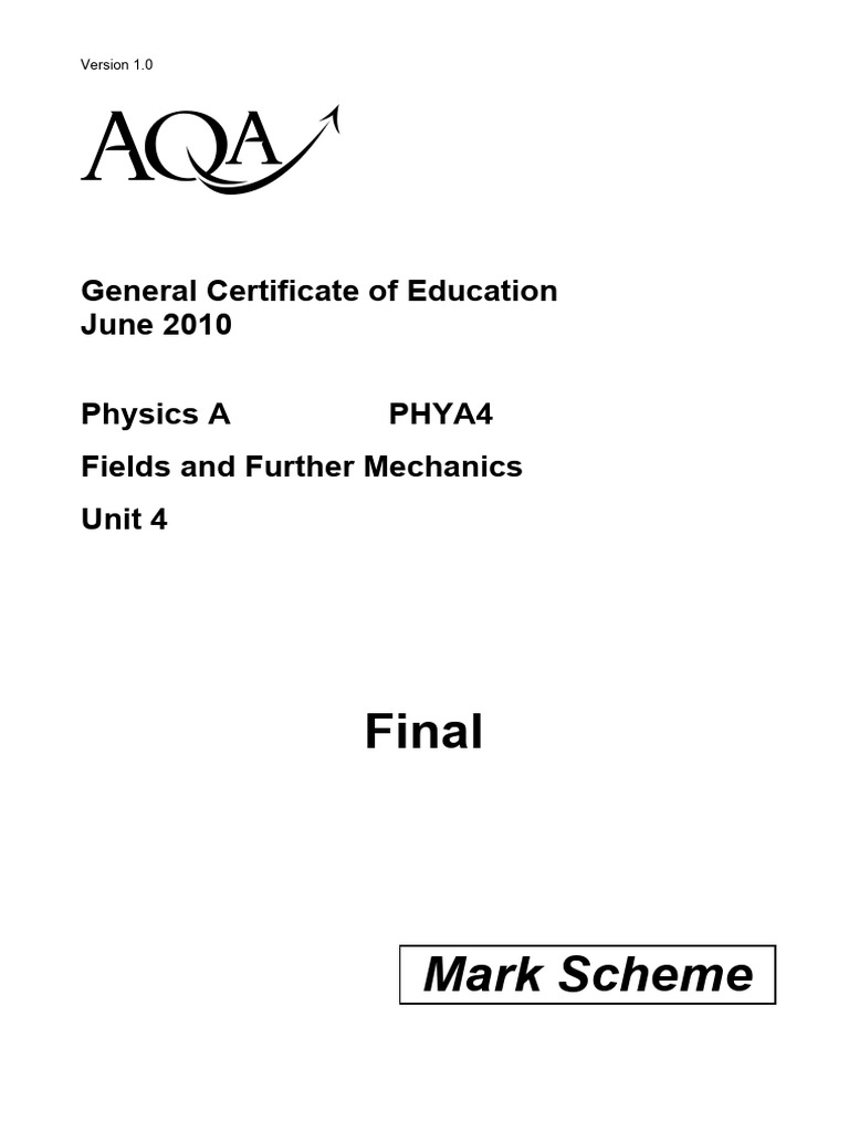 Aqa A-Level Physics Unit 4b Mark Scheme Jun 2010 | PDF