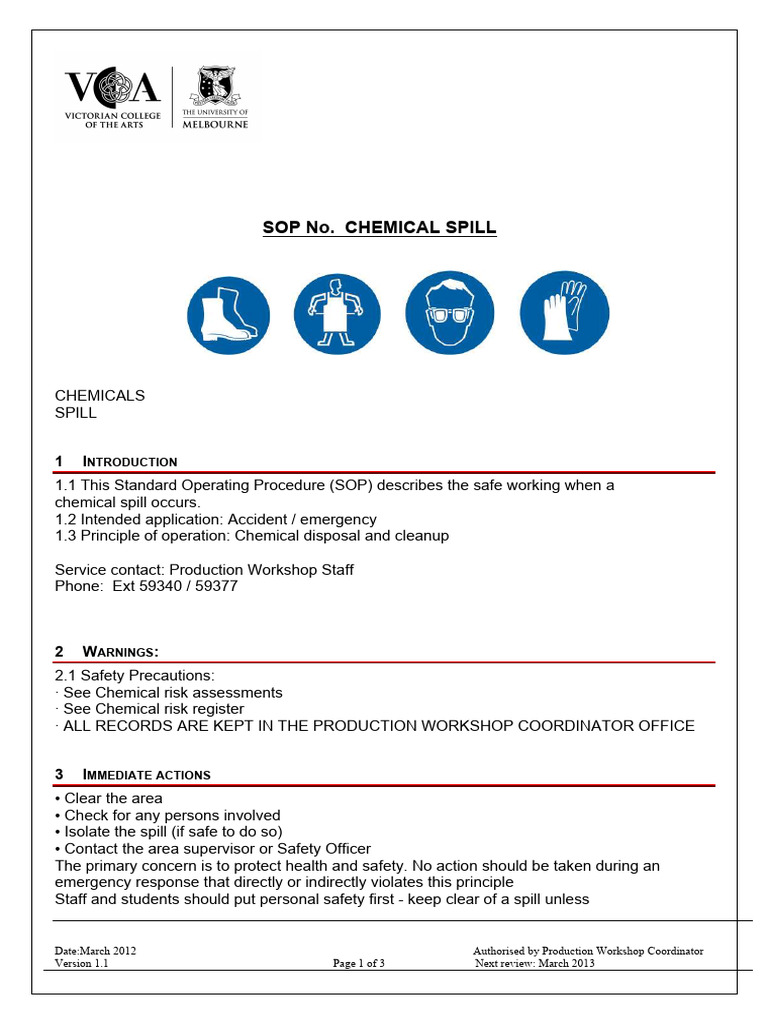 SOP Workshop Chemical Spill | PDF