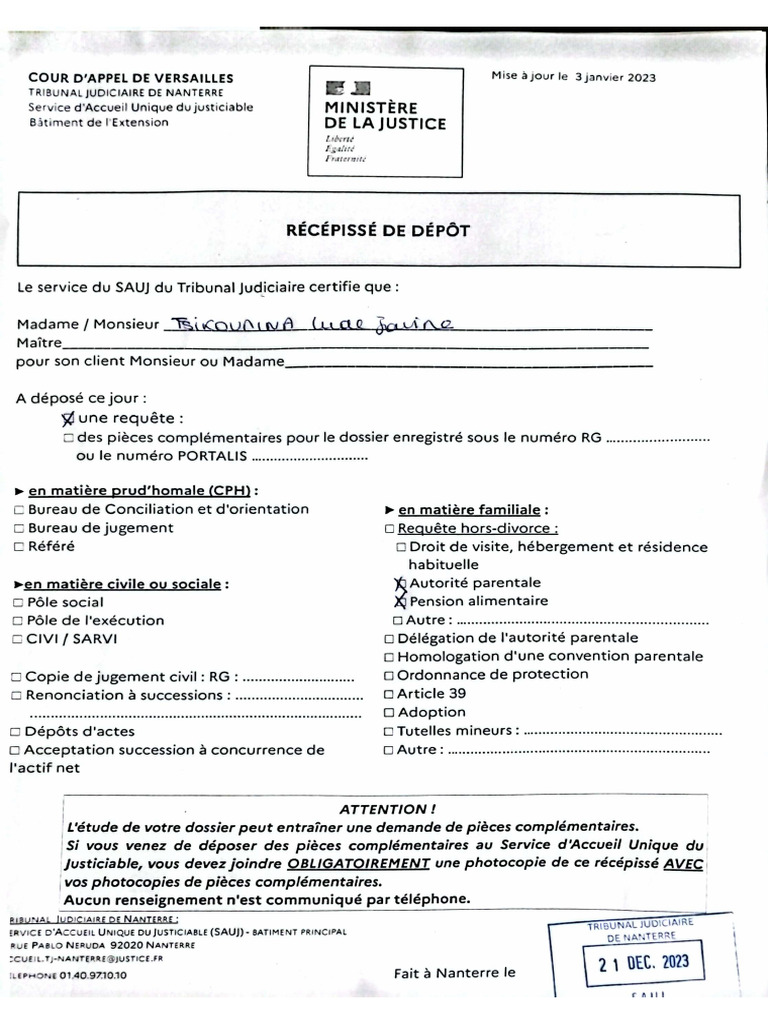 Récépissé de Dépôt | PDF