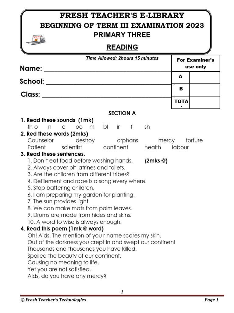 P.3 Reading Bot Iii | PDF