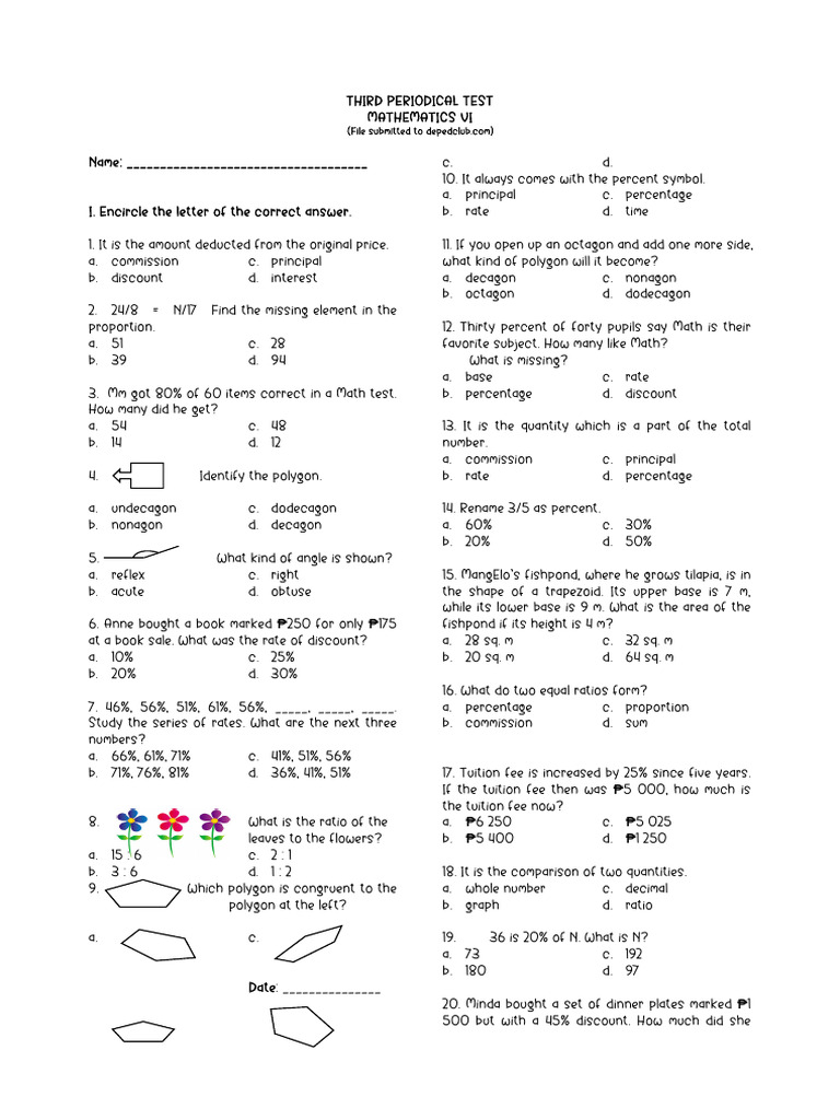 PT - Mathematics 6 - Q3 | PDF