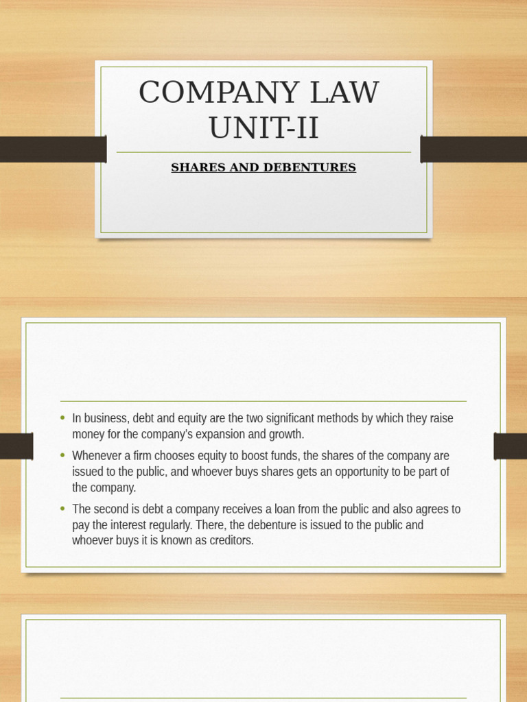 COMPANY LAW UNIT-II Shares and Debentures | PDF