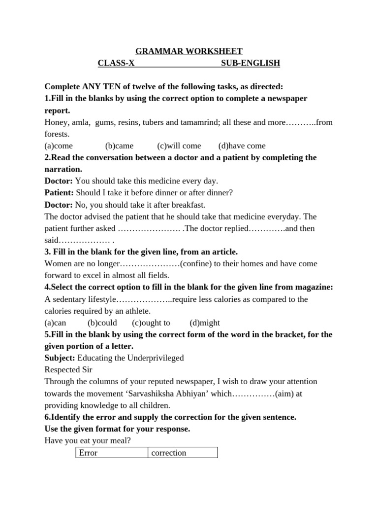 Grammar Revision Worksheet-3-Class X Hy | PDF