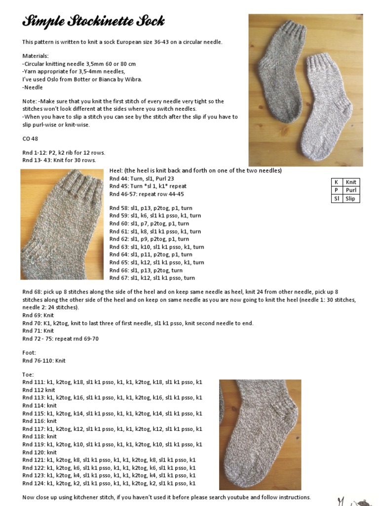 Stockinette Sock Knitting Pattern | PDF | Teaching Methods & Materials ...