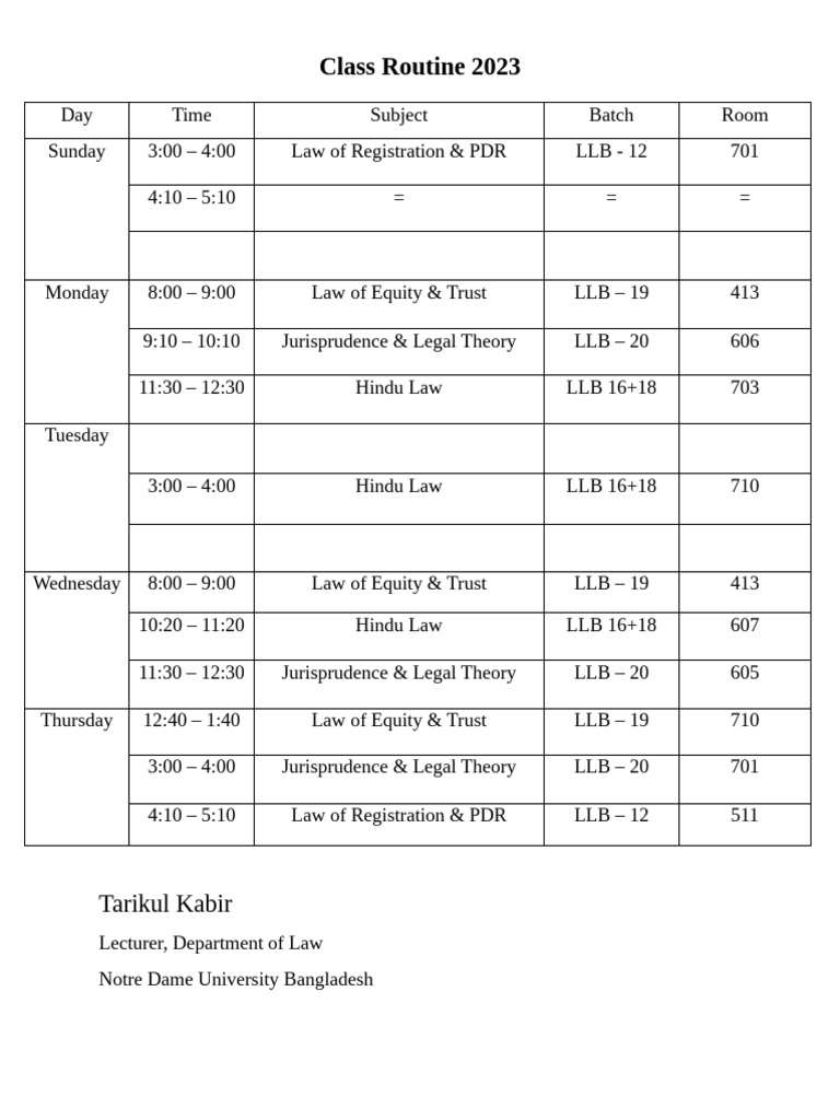 NDUB Class Routine 2023 | PDF