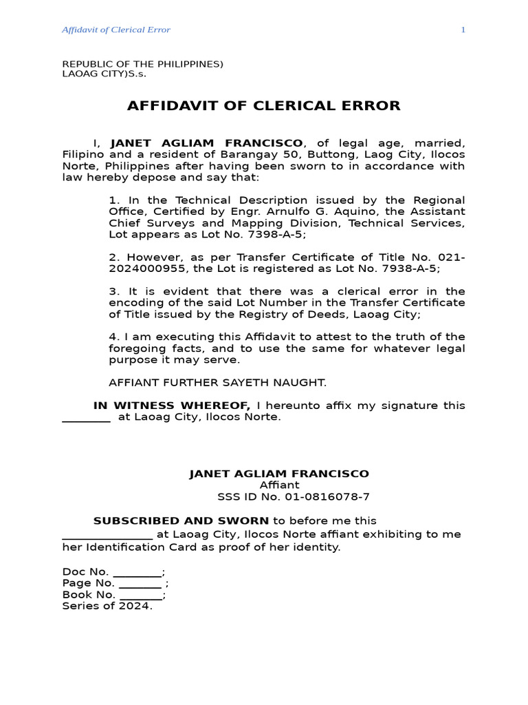 Aff of Clerical Error | PDF