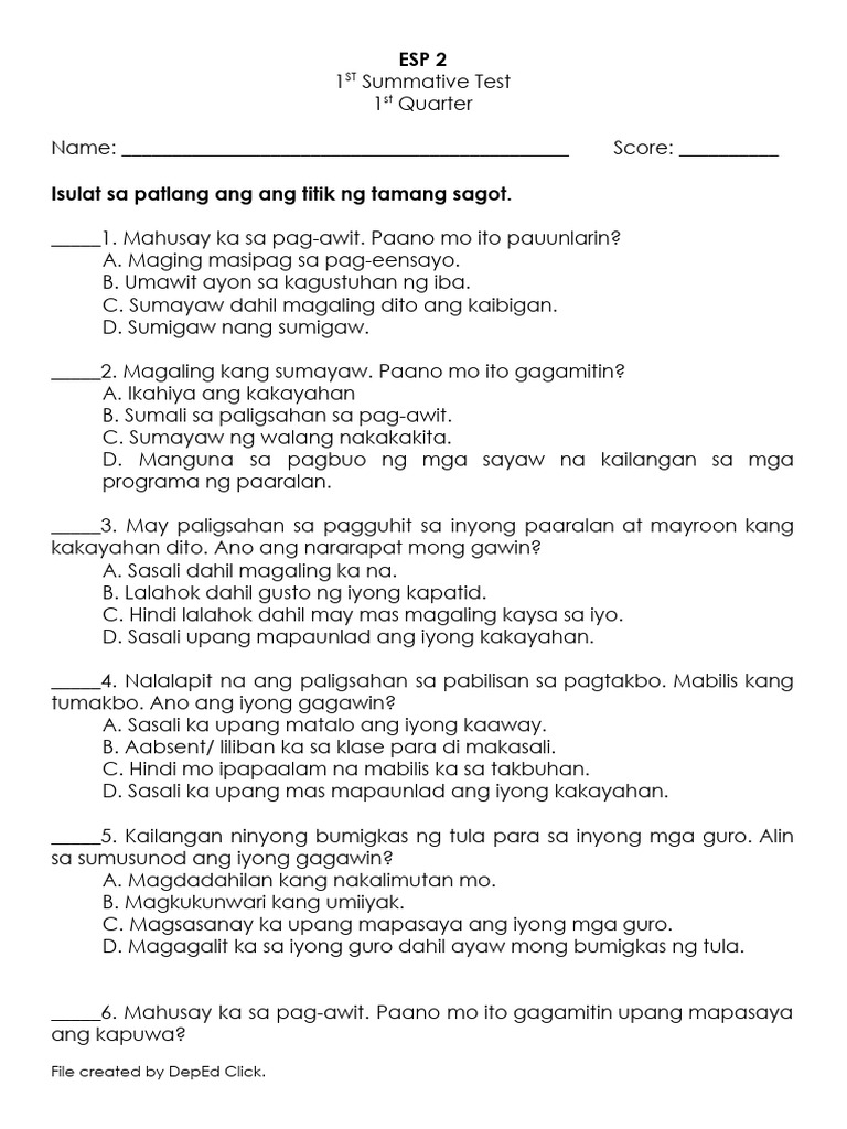 Esp2 ST1 Q1 | PDF