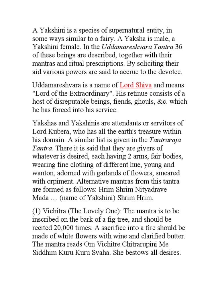 A Yakshini Is A Species of Supernatural Entity | PDF | Mantra | Indian ...