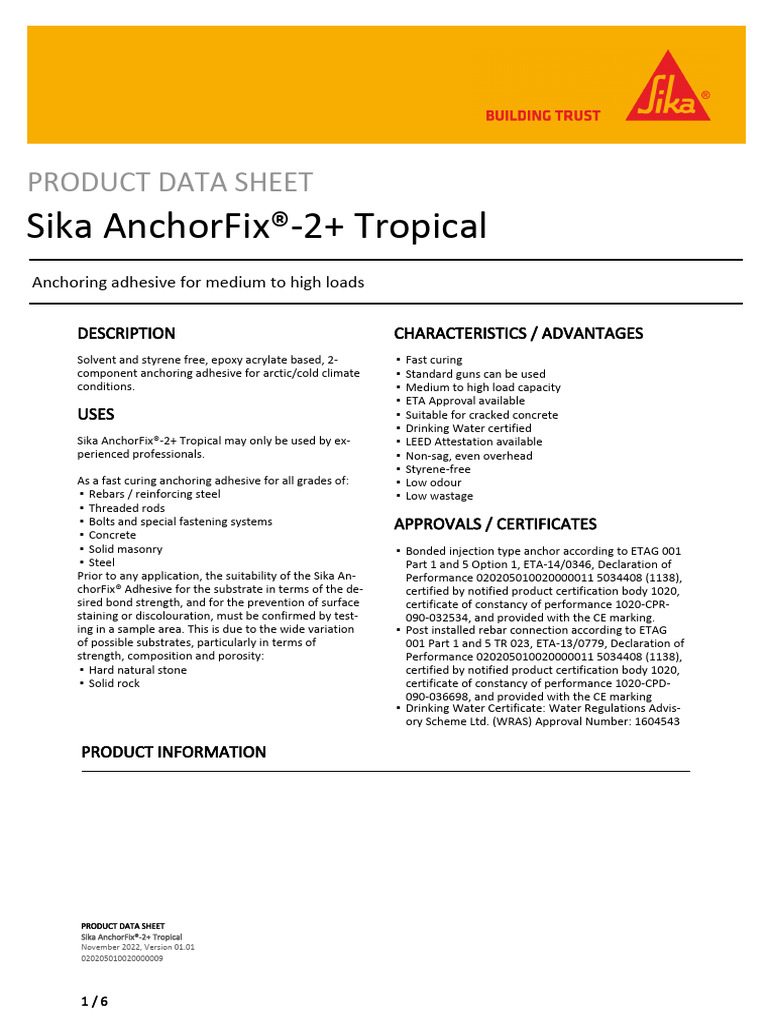 Sika Anchorfix 2 Plus Tropical | PDF