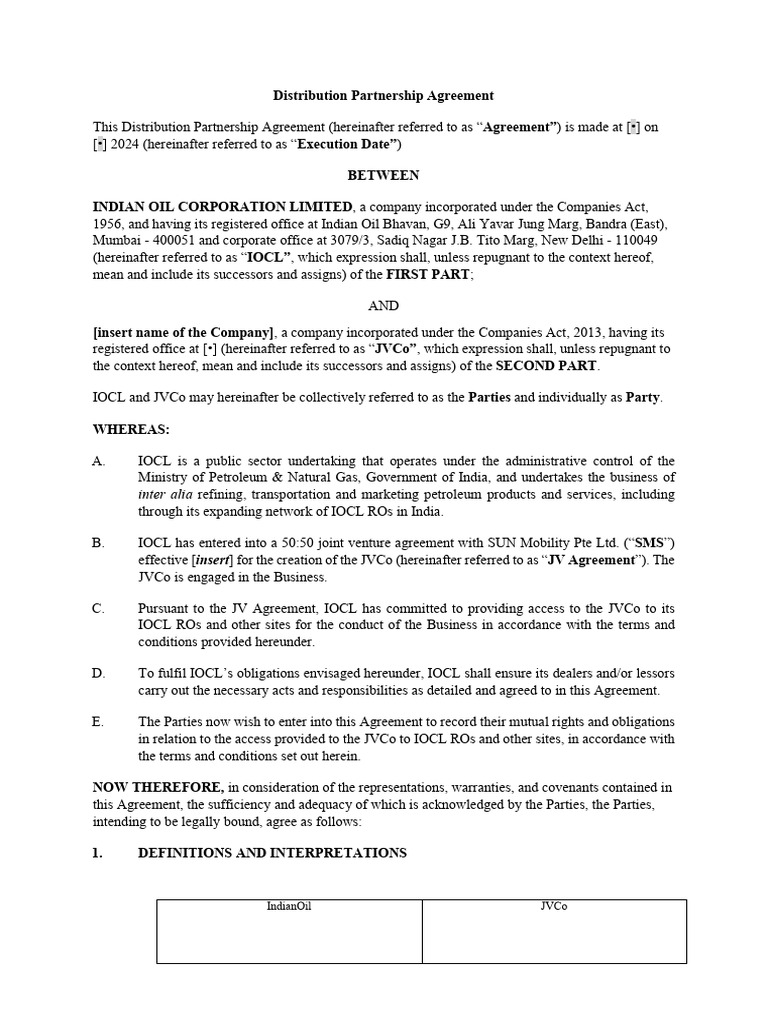 Distribution Partnership Agreement | PDF