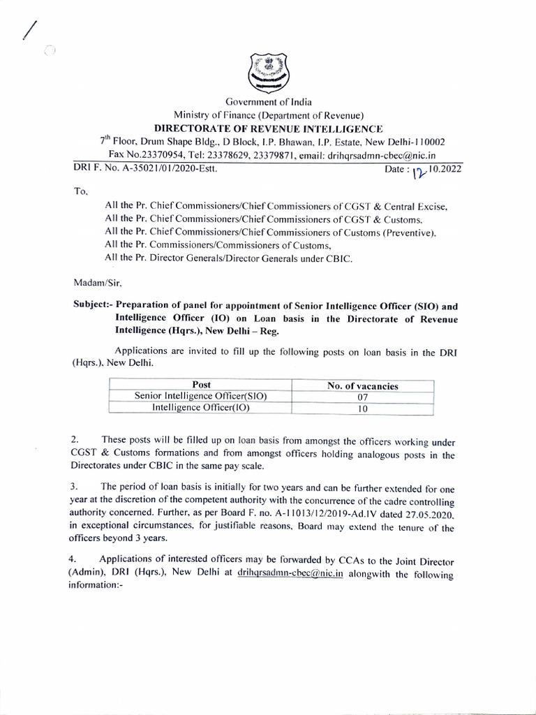 Vacancy For IO and SIO | PDF