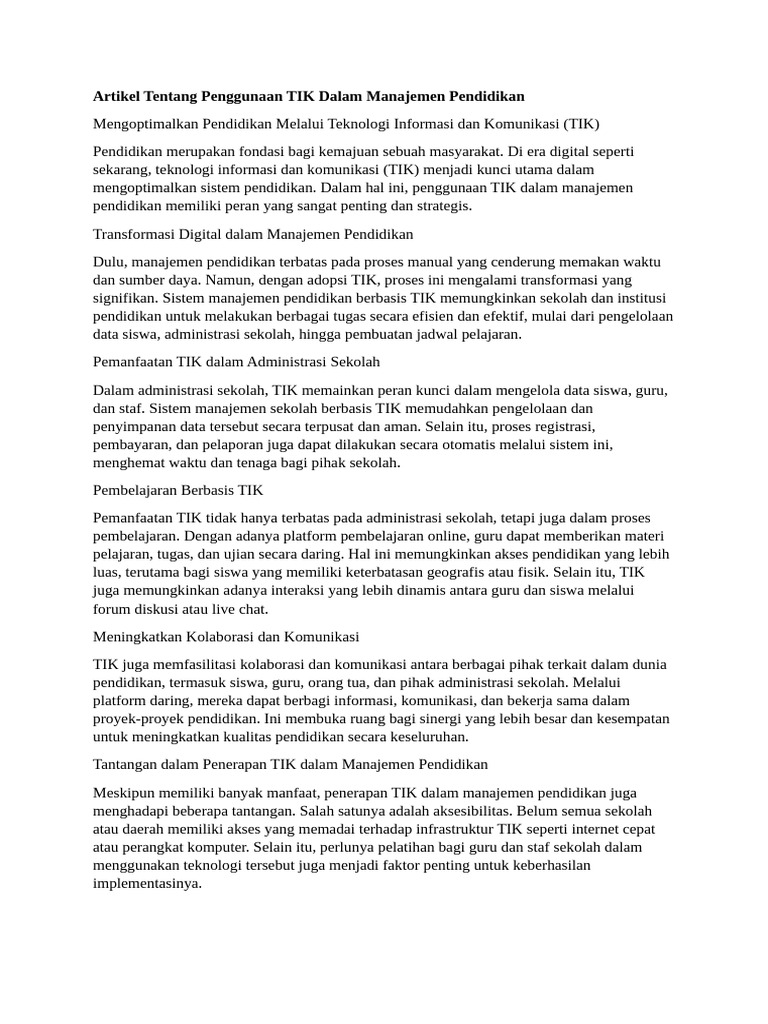 Artikel Tentang Penggunaan TIK | PDF