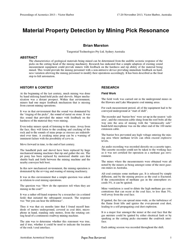p105 - Material Property Detection by Mining Pick Resonance | PDF