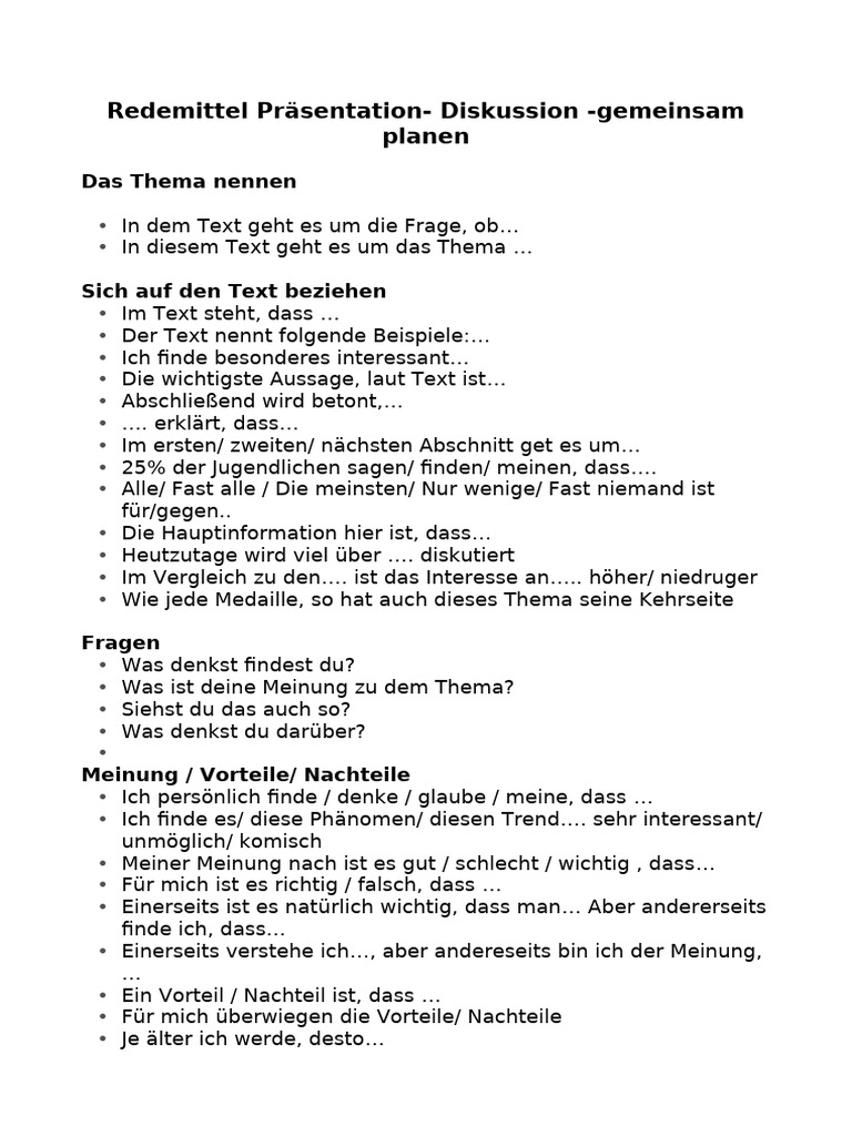Redemittel Sprechen B2 Telc | PDF