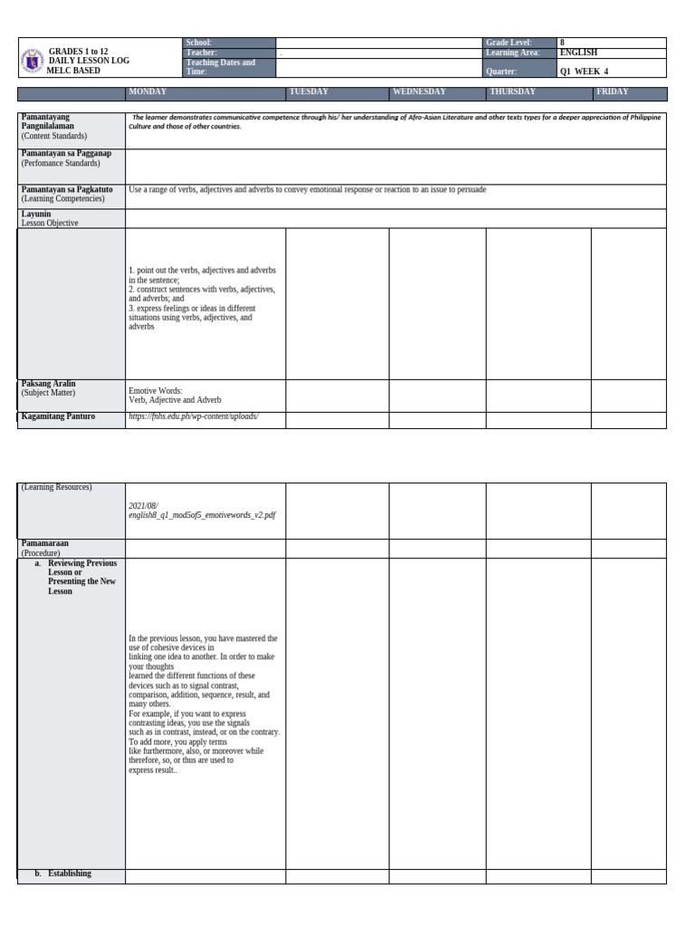 Melc DLL Eng 8 Week 4 q1 Done | PDF