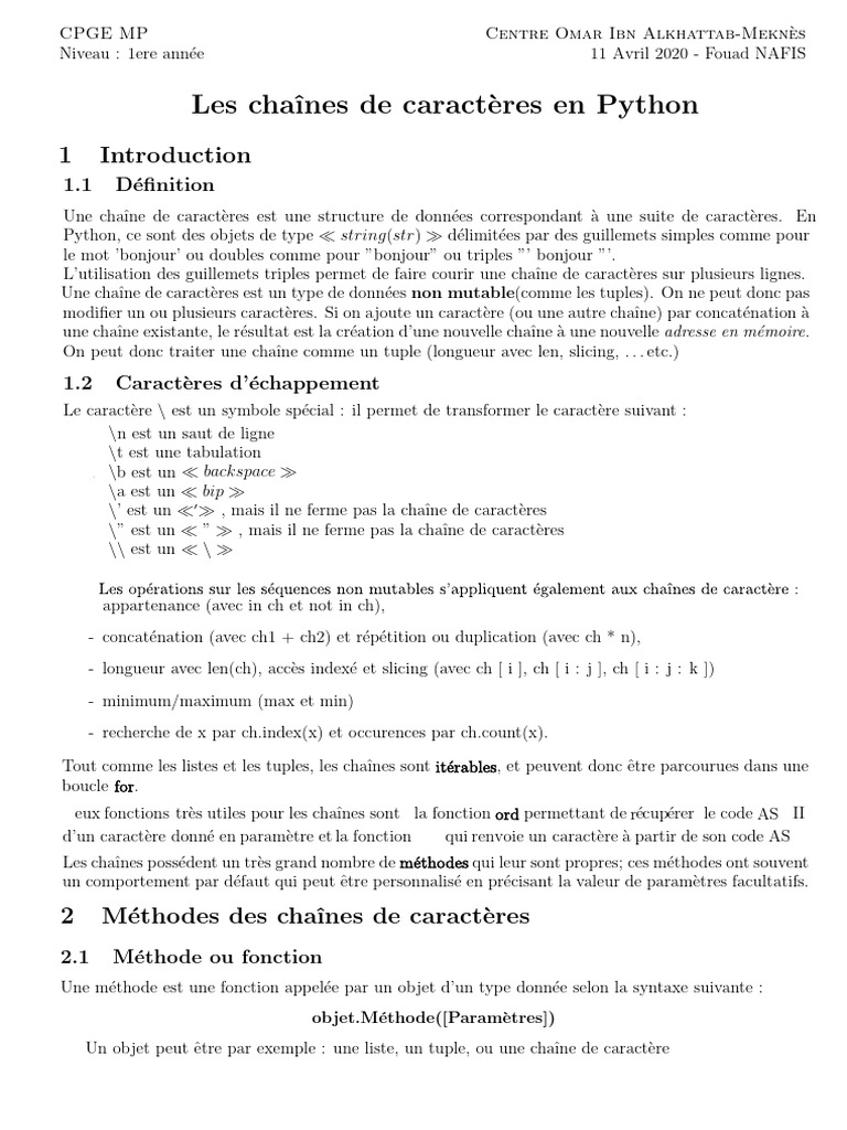 Les Chaines de Caractères | PDF