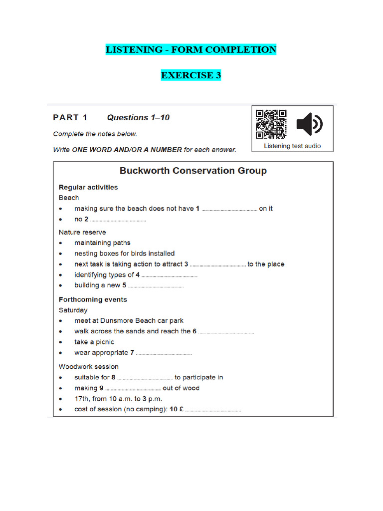 Listening - Form Completion | PDF
