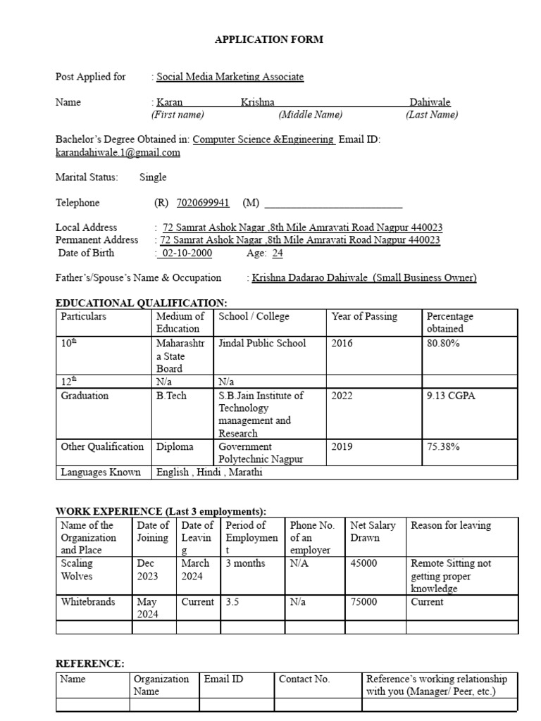 Job Application Form | PDF