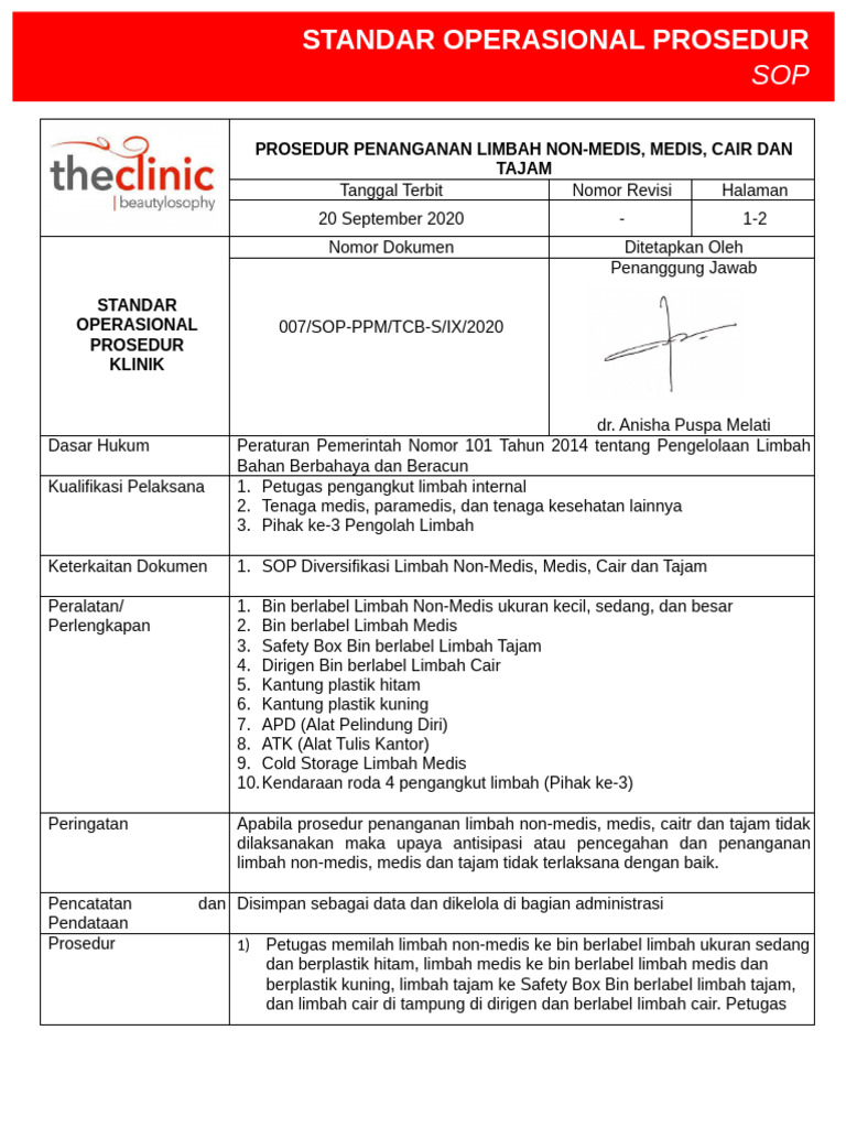 Sop - Penanganan Limbah | PDF
