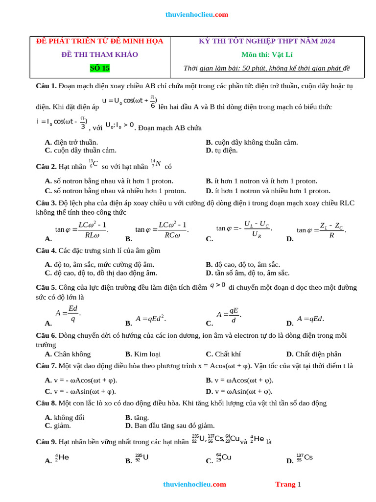 thuvienhoclieu.com-De-thi-thu-TN-THPT-2024-Vat-li-phat-trien-tu-de-minh-hoa-De-15 | PDF