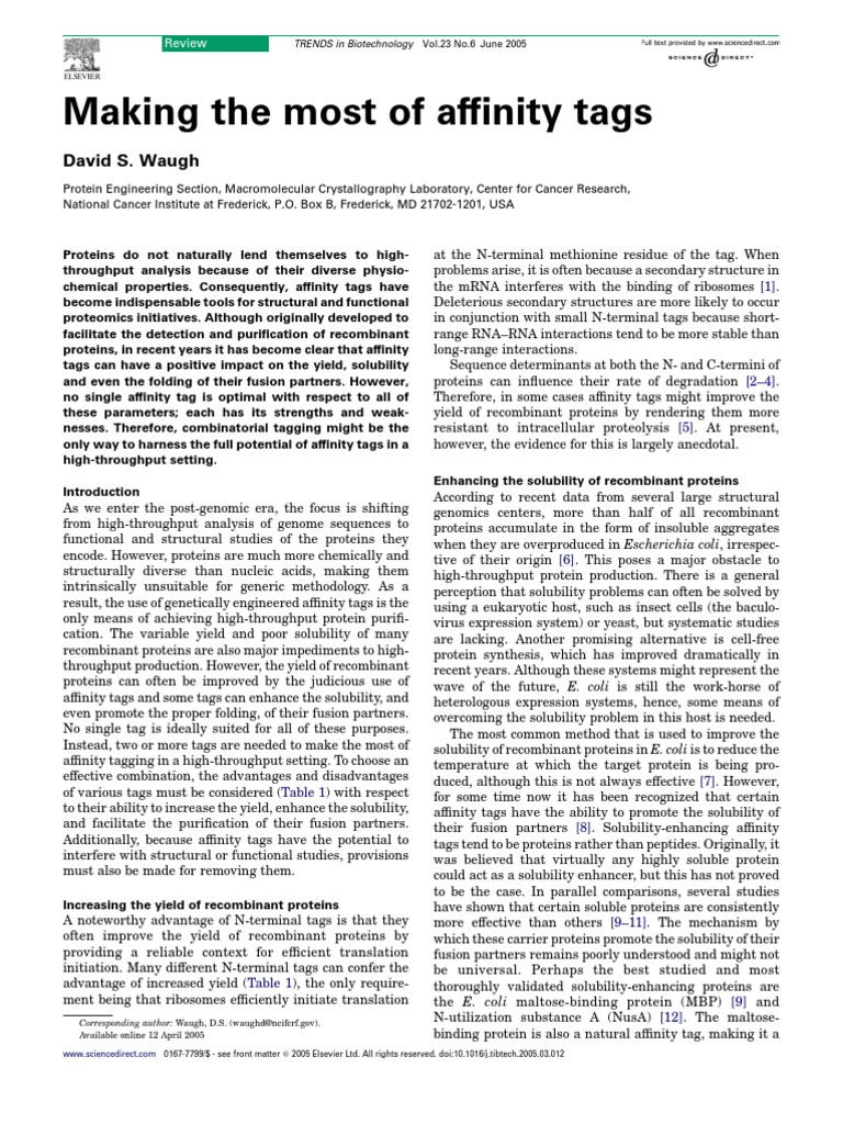 Making The Most of Affinity Tags: David S. Waugh | PDF | Protein ...
