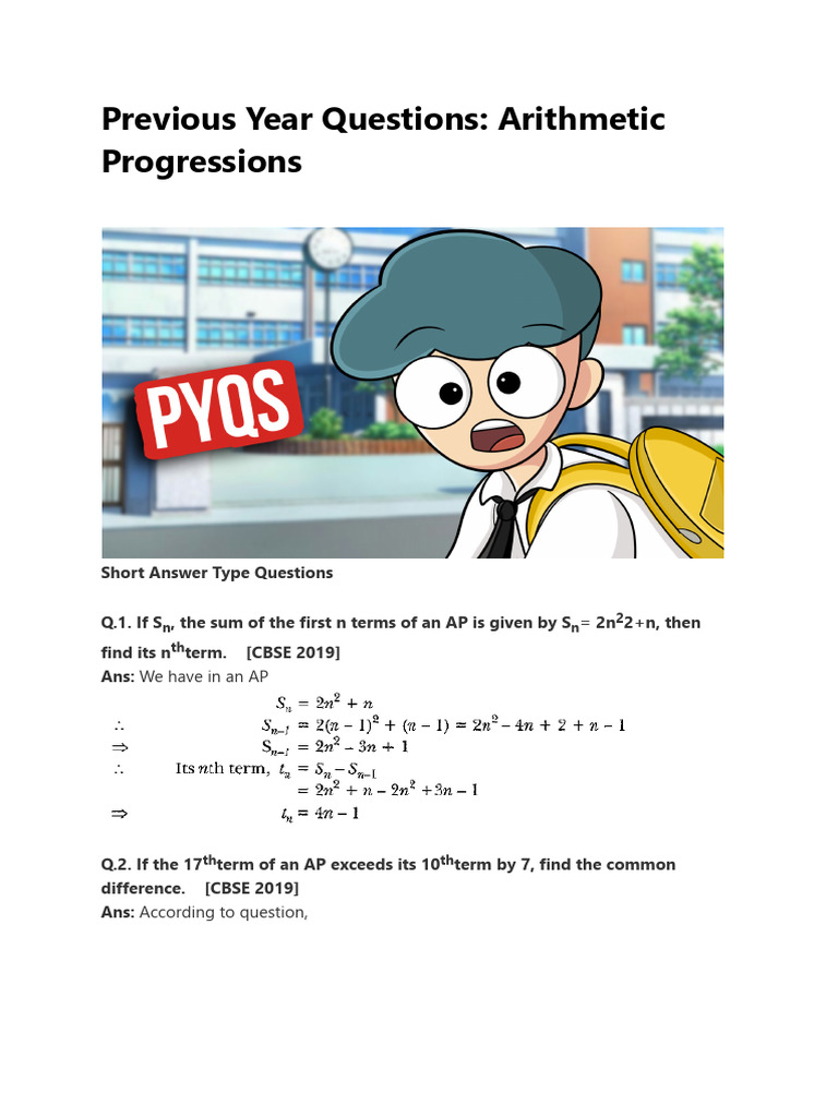 Previous Year Questions Arithmetic Progressions | PDF