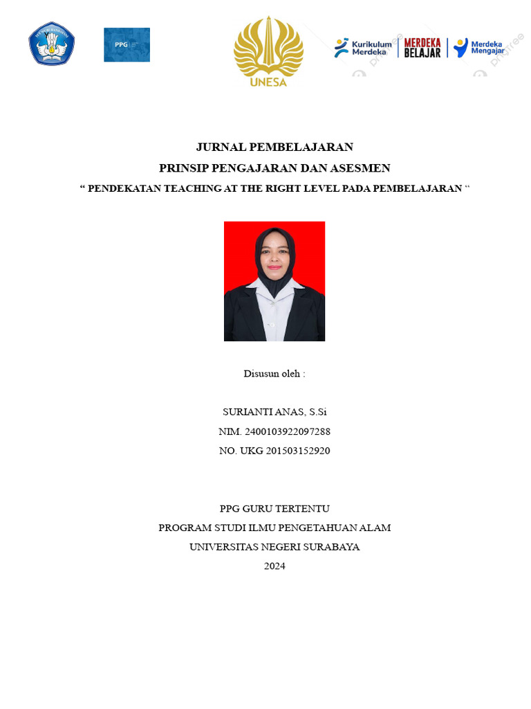 JURNAL PEMBELAJARAN MODUL 1 PRINSIP PENGAJARAN DAN ASASMEN (SURIANTI ANAS, S.Si) | PDF