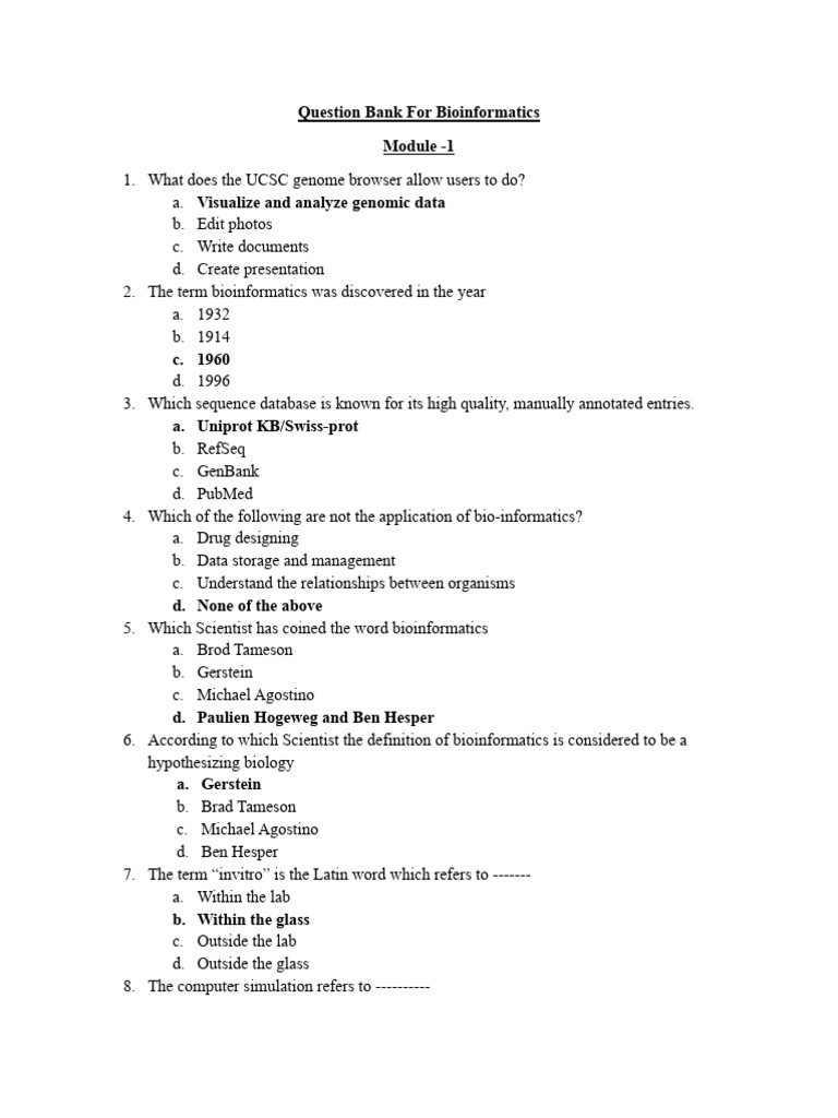 Full - Bioinformatics Question Bank - Revised | PDF