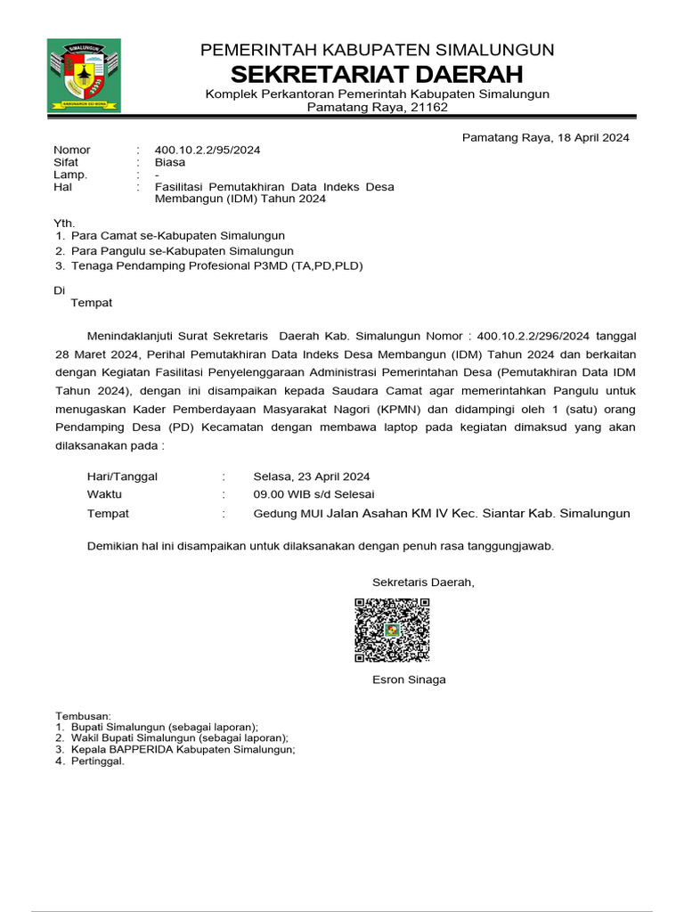 Surat Fasilitasi Pemutakhiran IDM | PDF