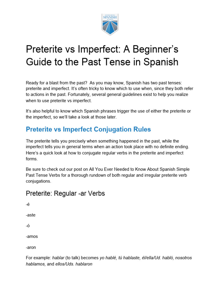 Preterite Vs Imperfect - A Beginners Guide To The Past Tense in Spanish ...