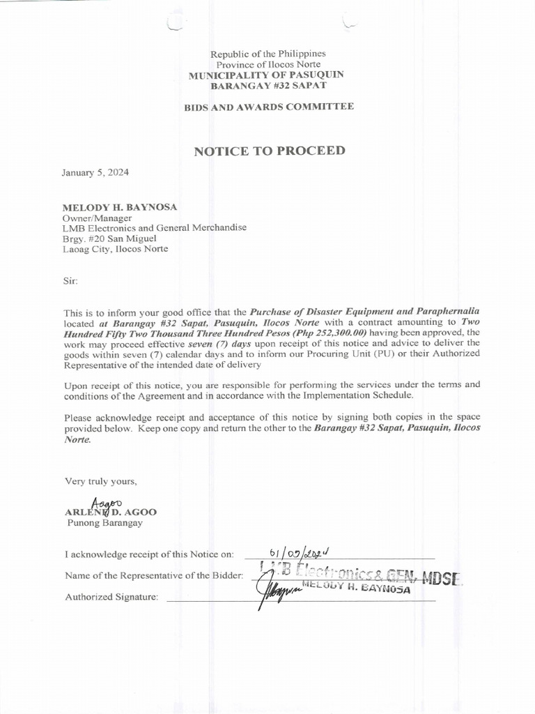 Notice to Proceed | PDF