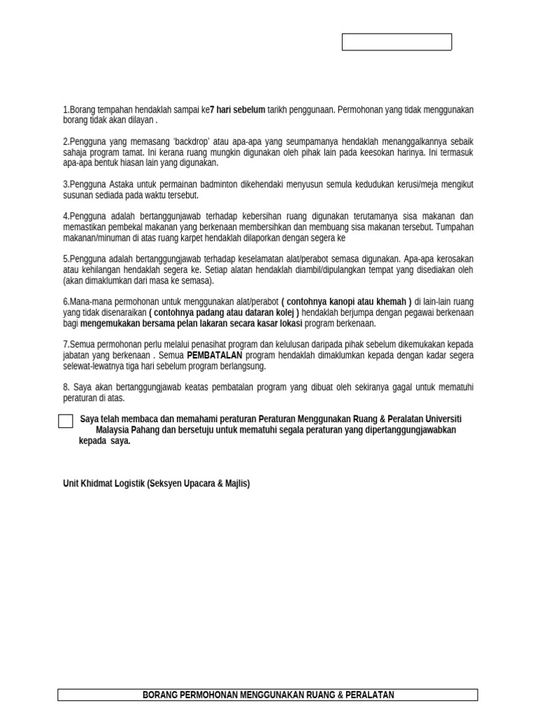 Borang Permohonan Peralatan Majlis | PDF