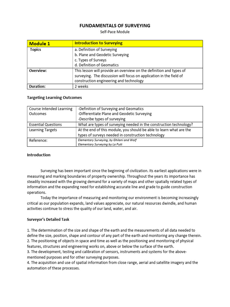 Surveying Module 1 and 2 | PDF
