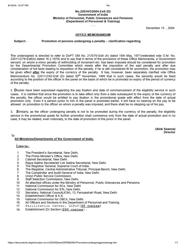 Promotion Rules for Penalized Staff | PDF | Government Of India ...