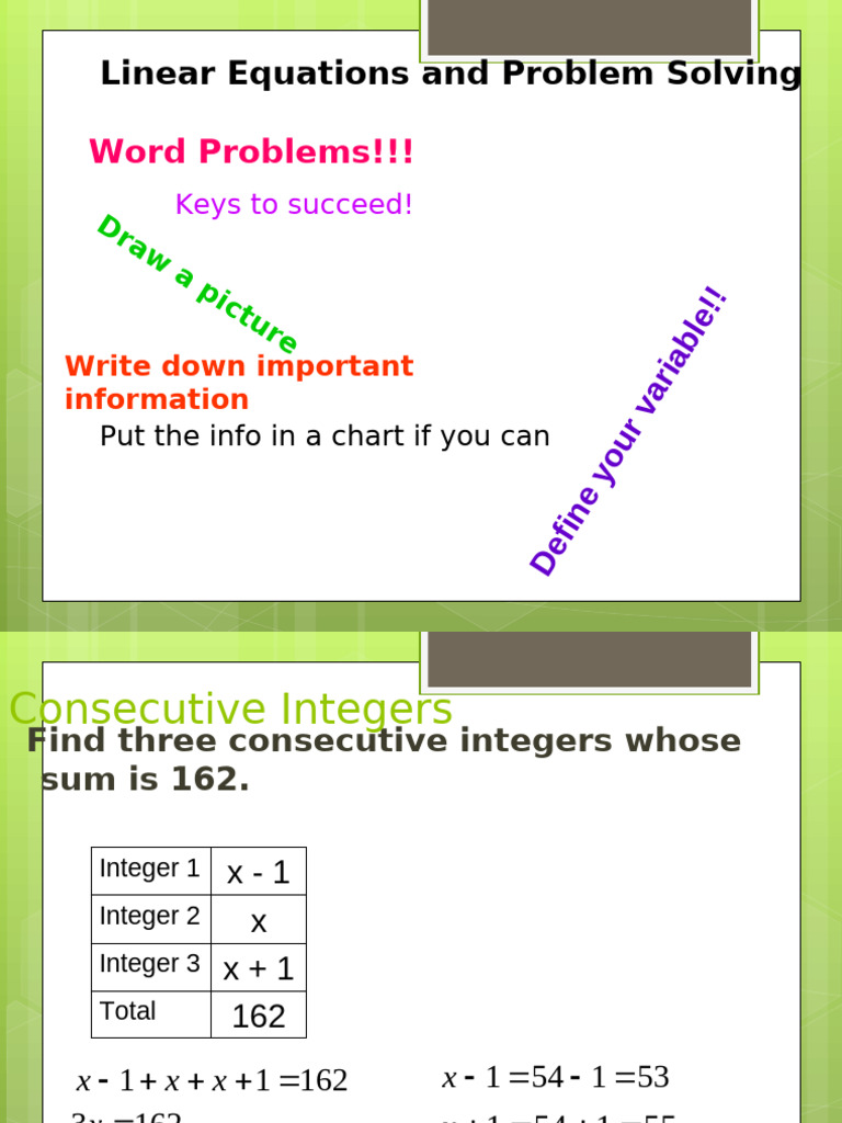 Linear Equations Problems Students | PDF