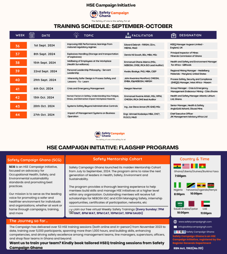 Safety Campaign Ghana_Training Schedule_September_&_October_2024 | PDF