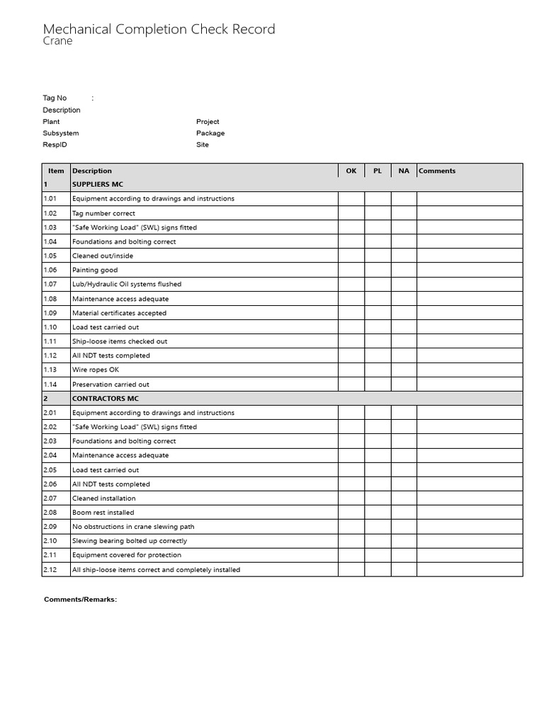 MC Checklist Crane | PDF