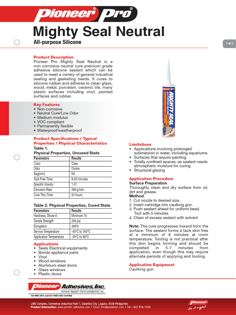 TDS - PPro Mighty Seal Neutral - 022019 | PDF