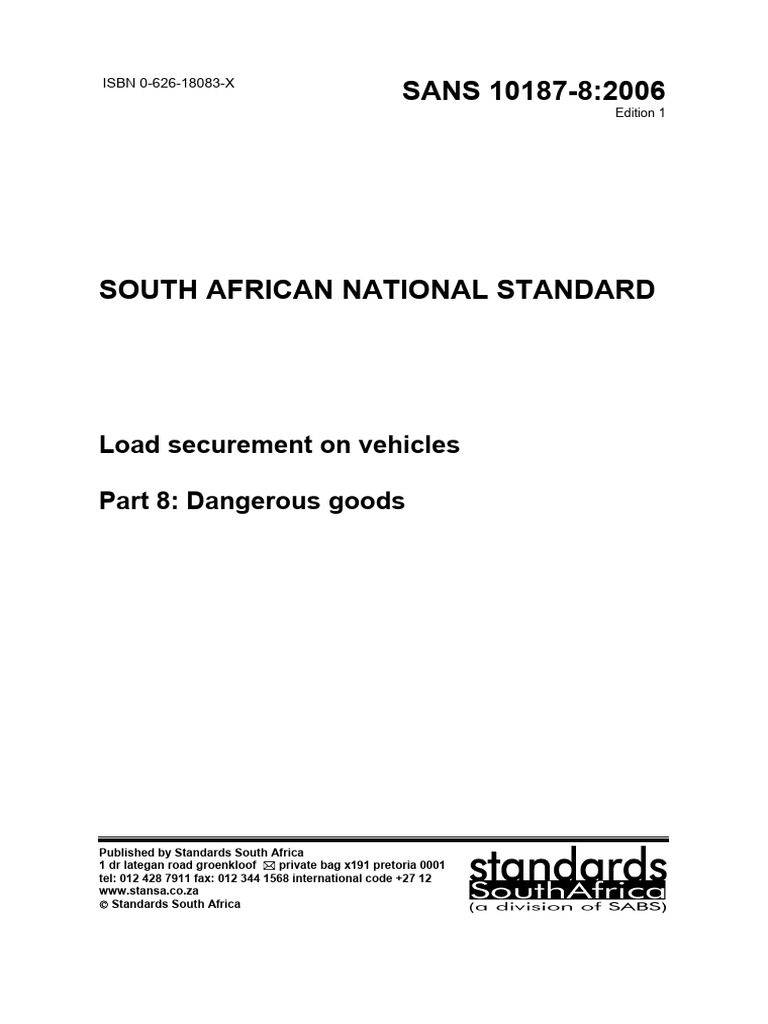 SANS 10187 9 2006 (Ed. 1.01) | PDF | Dangerous Goods | Trunk (Car)