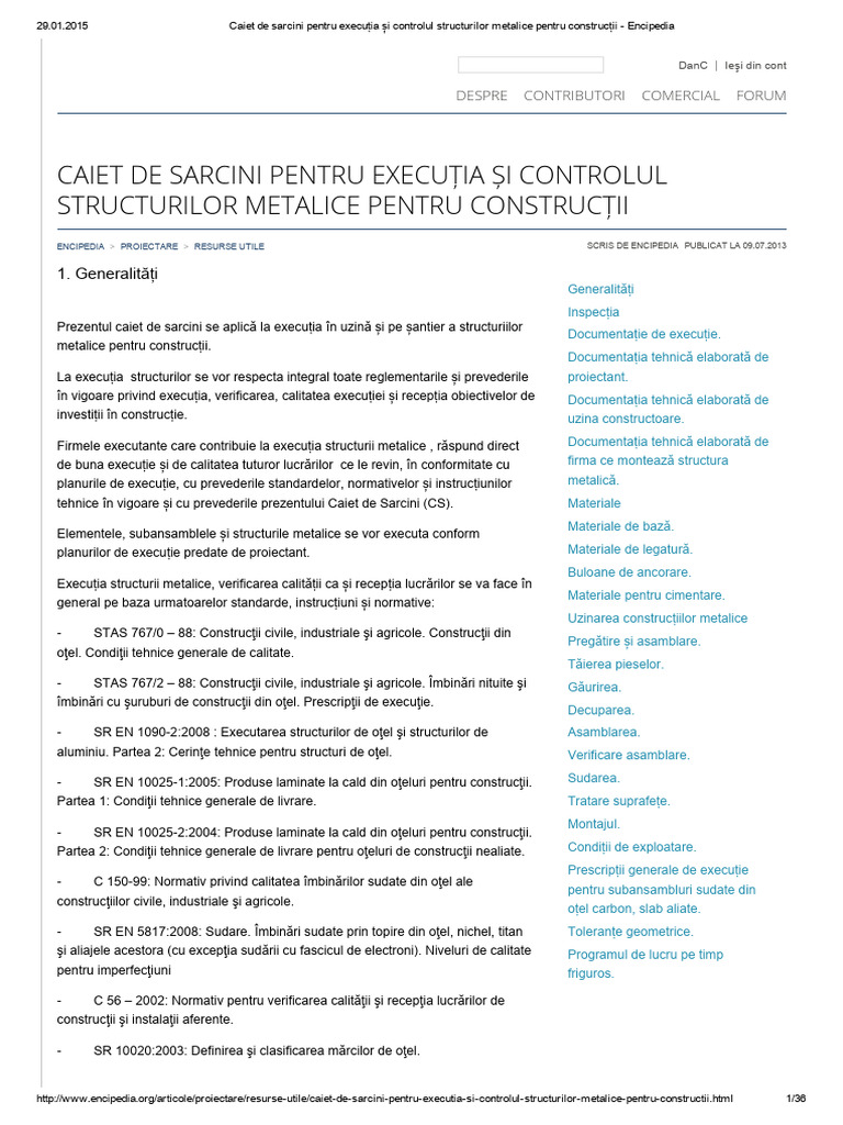Caiet de Sarcini Pentru Execuția Și Controlul Structurilor Metalice ...