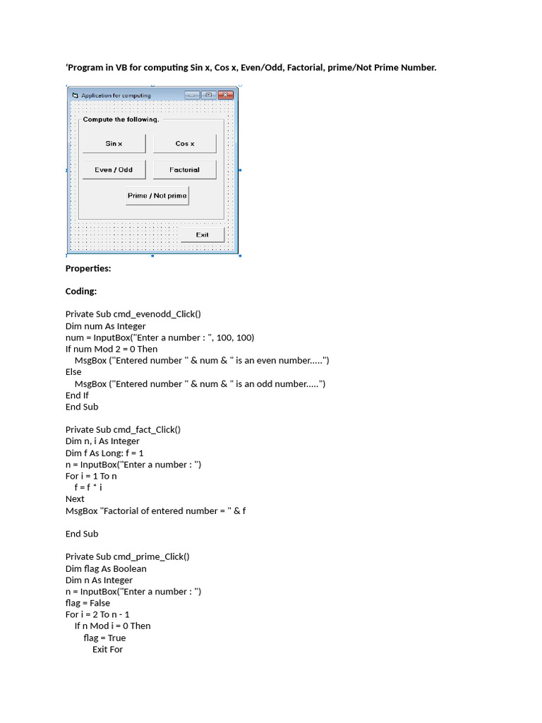 VB Prog Sin Cos Evenodd Fact Prime | PDF | Teaching Methods & Materials
