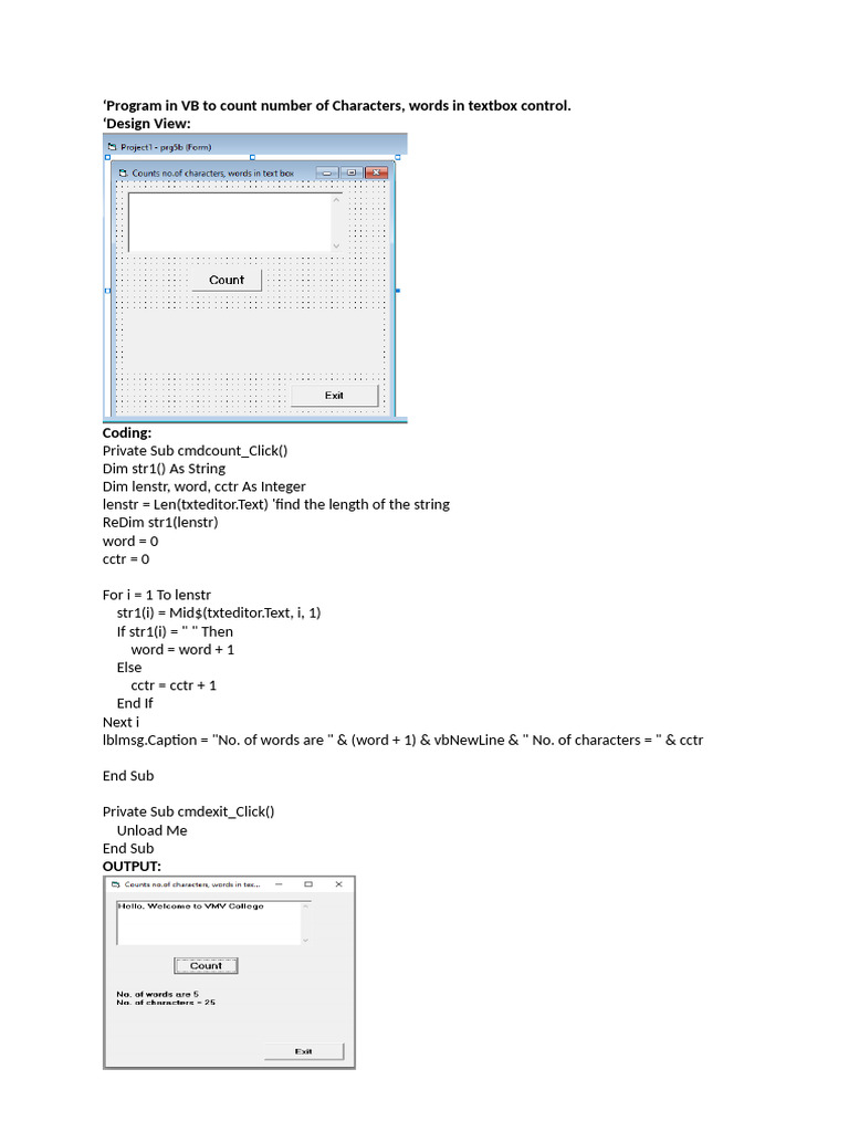 VB - Prog - Count Number of Characters | PDF | Teaching Methods & Materials | Computers