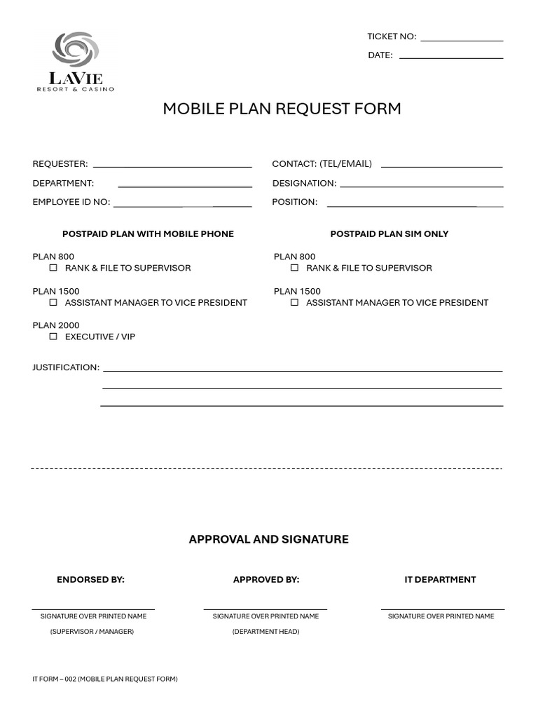 Mobile Plan Request Form | PDF