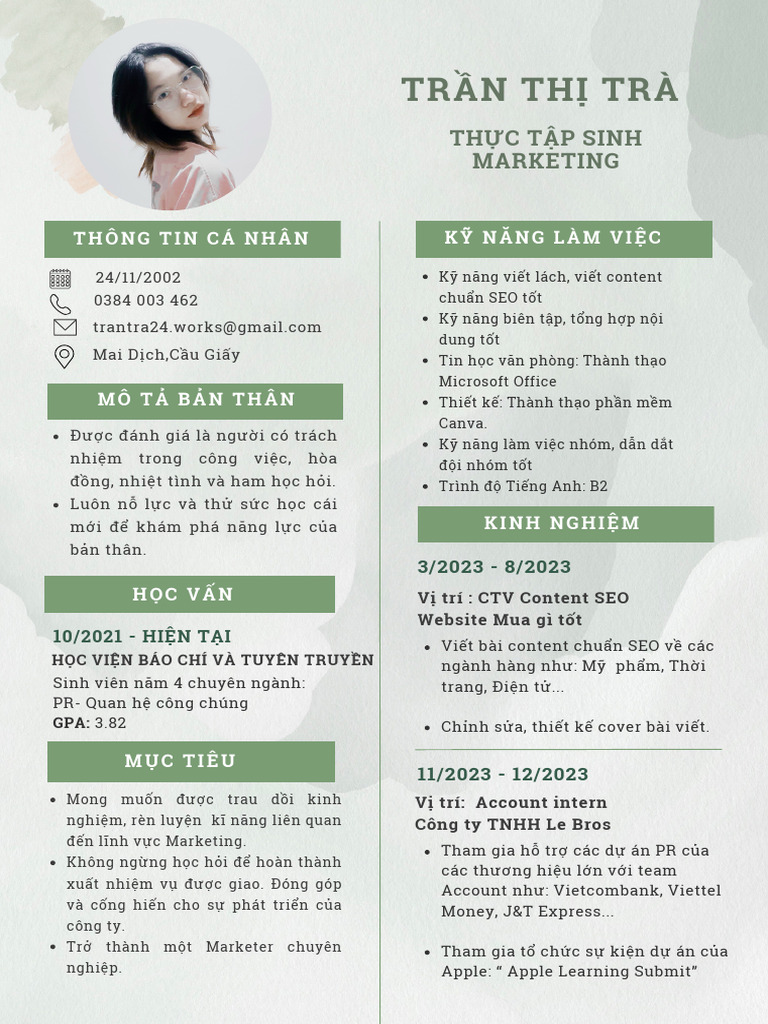 (Cv - trần Thị Trà) - Tts Marketing | PDF