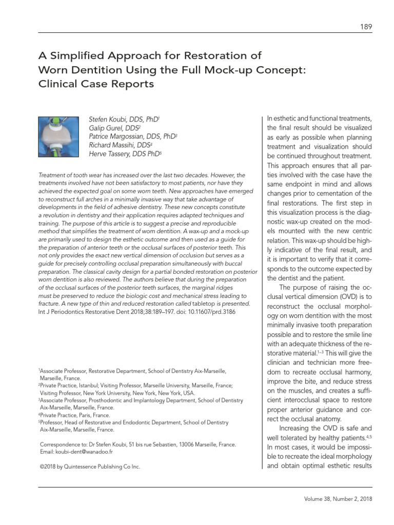 A Simpli Ed Approach For Restoration of Worn Dentition Using The Full ...