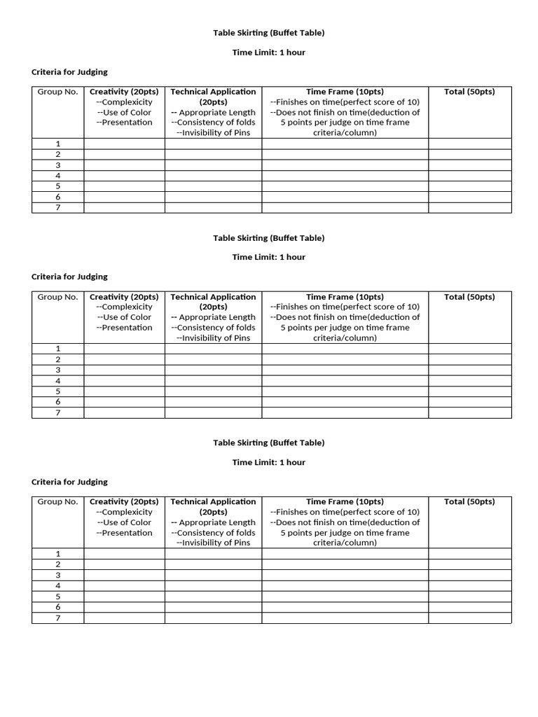 Table Skirting Criteria | PDF